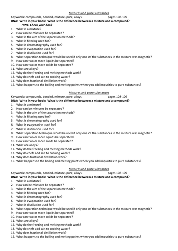 KS3 Chemistry Questions | Teaching Resources