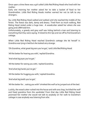 Little Red Riding Hood warning tale planning | Teaching Resources