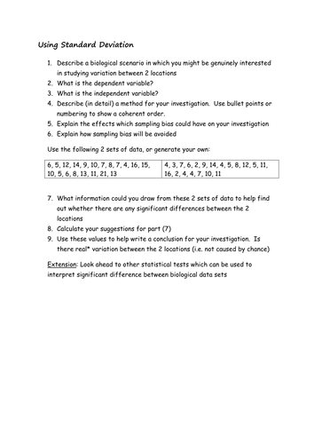 As Level Variation And Standard Deviation Teaching Resources