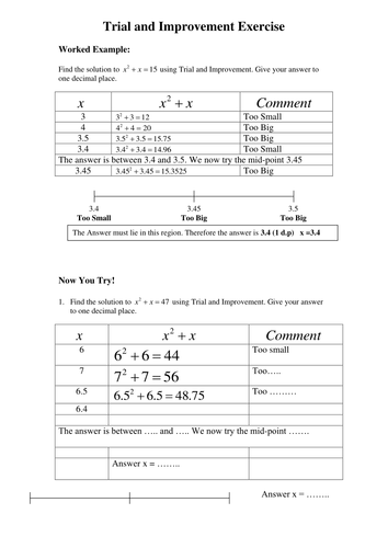 Trial and Improvement Worksheet | Teaching Resources