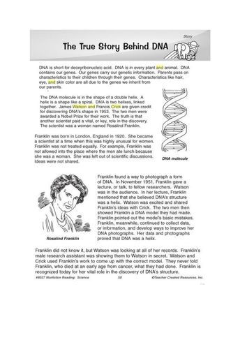 DNA comprehension sheet Watson and Crick | Teaching Resources