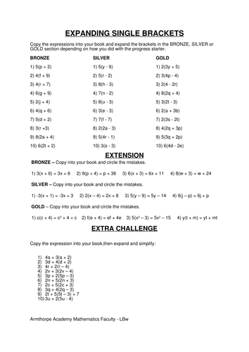 Expanding Single Brackets by CherryThunder - Teaching Resources - TES