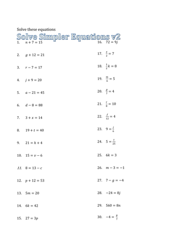 Solve various equations | Teaching Resources