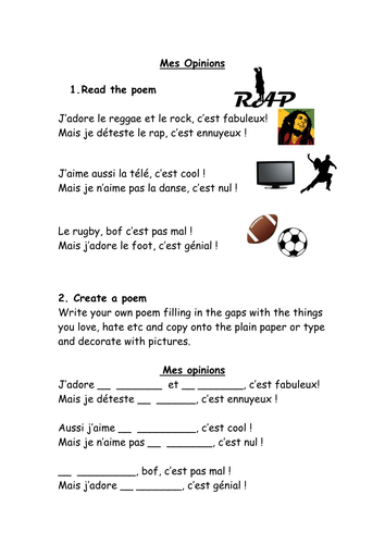 Studio 1 Module 1 Mon Autoportrait - Create a poem | Teaching Resources