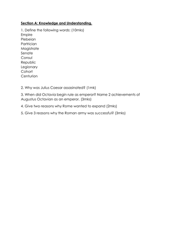 Introduction to History and Julius Caesar test | Teaching Resources