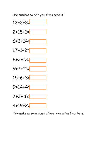 Adding three numbers | Teaching Resources