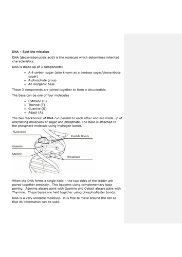 DNA -Spot the mistakes | Teaching Resources