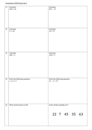 Foundation Warm Ups Set 1 | Teaching Resources