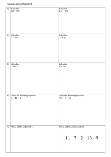 Foundation Warm Ups Set 1 | Teaching Resources