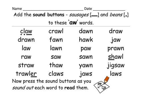 Phase 5: aw grapheme - selection of activities and presentation ...