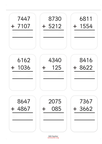 Subtraction/Addition Problems - Large Print | Teaching Resources