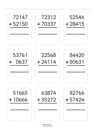 Subtraction/Addition Problems - Large Print | Teaching Resources