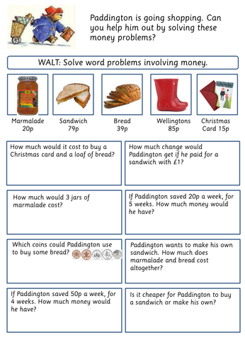 Word Problems Involving Money | Teaching Resources