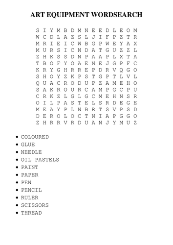 Art Equipment Word search | Teaching Resources