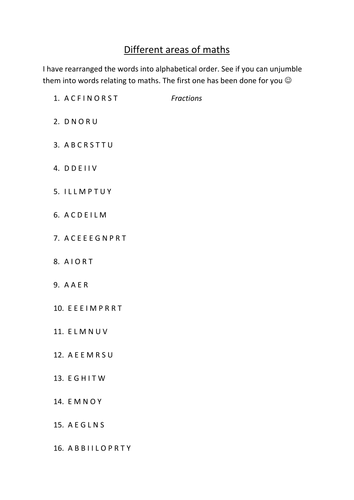 Areas of Maths Anagram | Teaching Resources