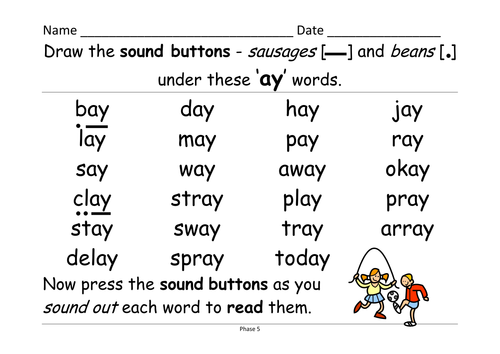 Phase 5 graphemes: Draw the 'sound buttons' [sausages and beans ...
