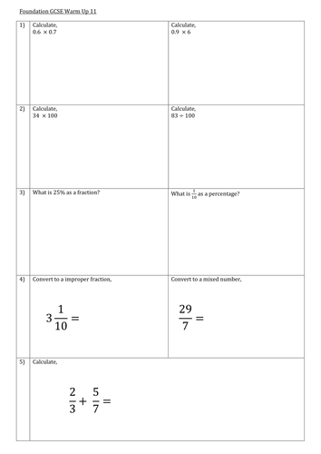 Foundation Warm Ups Set 2 | Teaching Resources