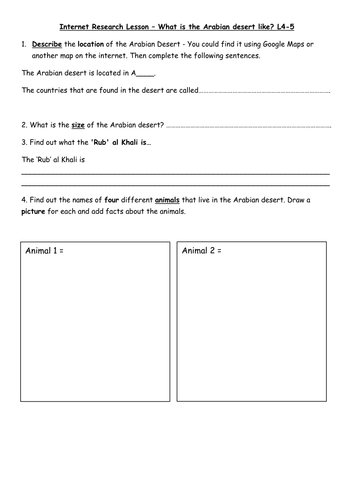 Arabian desert research lesson | Teaching Resources
