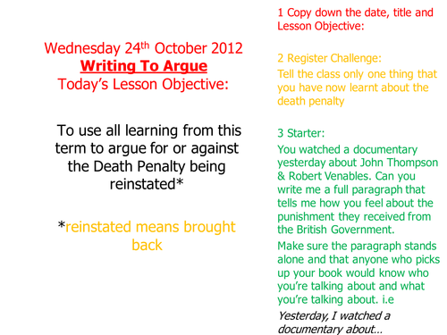 Full Unit of Work - Death Penalty Reading and Writing Assessment ...