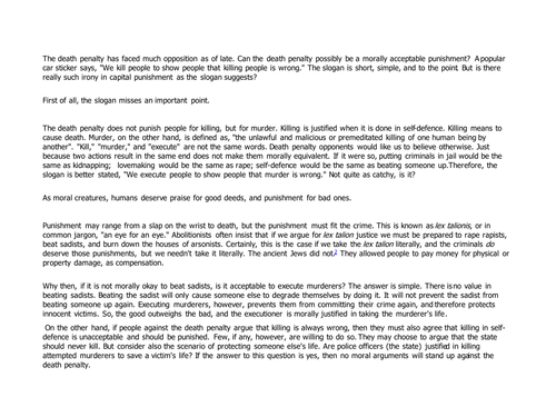 Full Unit of Work - Death Penalty Reading and Writing Assessment ...