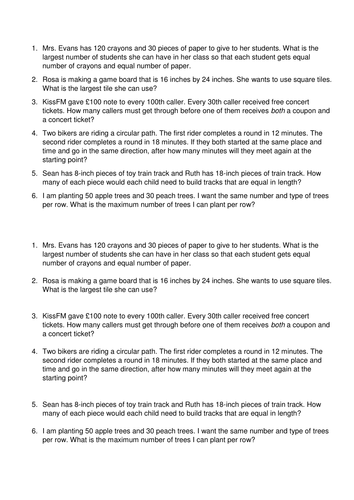 PRIME FACTORS, HCF and LCM | Teaching Resources