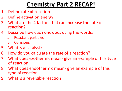 AQA Additional Chemistry Part 2 Rates, energy, salts and electrolysis ...