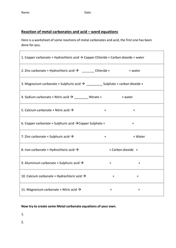Metals and Metal Carbonates reacting with Acids | Teaching Resources