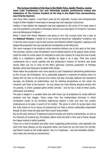 The Curious Incident of the Dog in the Night-Time | Teaching Resources