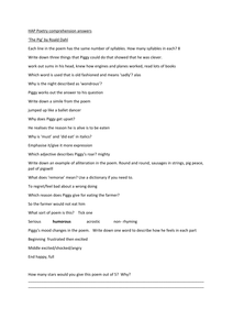 KS2 Poetry comprehension sheets on 'The Pig' Roald Dahl by ellieteacher ...