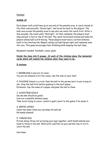 KS2 Football lesson 5 activities/5 stations | Teaching Resources