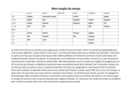 Mon Emploi Du Temps Teaching Resources