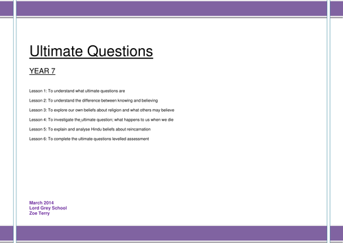 Ultimate Questions SOW (Life after death) | Teaching Resources