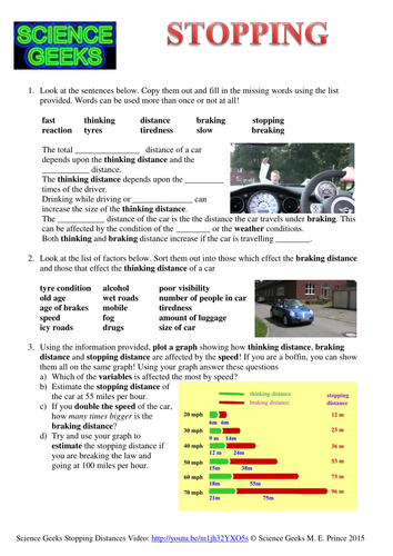 GCSE SCIENCE - THE PHYSICS OF STOPPING DISTANCES | Teaching Resources