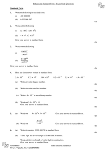Indices and Standard Form - Higher GCSE - Exam Style Questions by ...