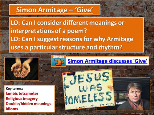 'Give' - Simon Armitage | Teaching Resources