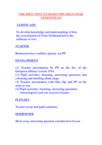 The Shot that started the Great war | Teaching Resources