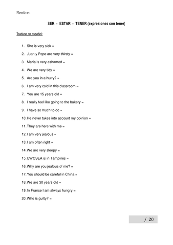 Expressions with TENER | Teaching Resources