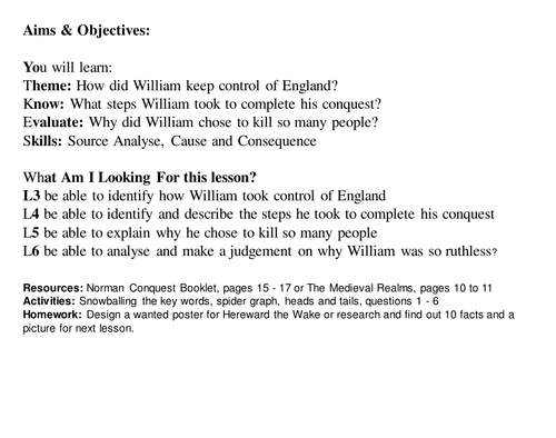 How did William keep control Scheme of Work with lesson resources ...