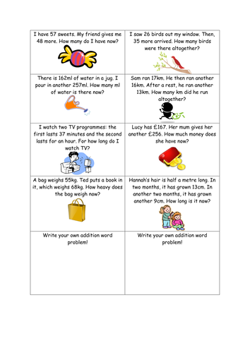 Addition word problems | Teaching Resources