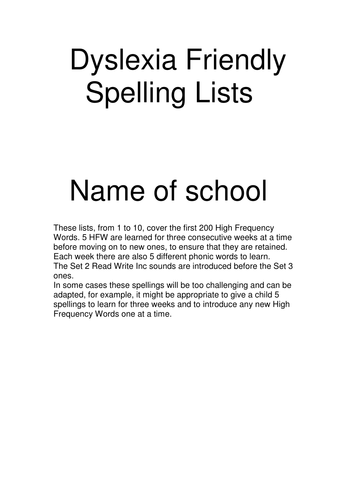 Dyslexia Friendly Spelling Lists KS1 and KS2 Big Spellings by ...