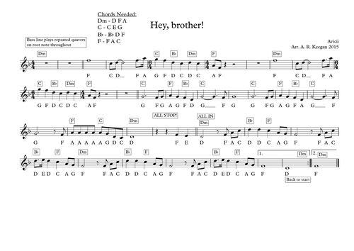 Hey, brother - Avicii - melodic lead sheet | Teaching Resources