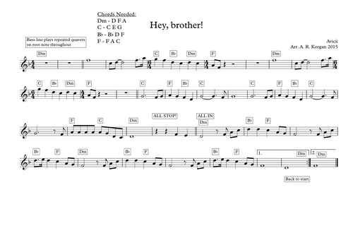 Hey, brother - Avicii - melodic lead sheet | Teaching Resources