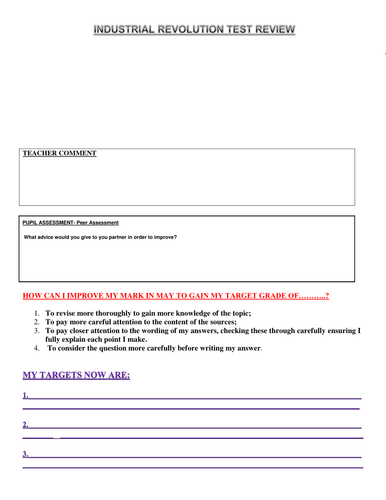 Industrial Revolution differentiated assessment and review sheet ...