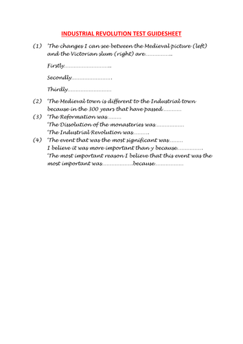 Industrial Revolution differentiated assessment and review sheet ...