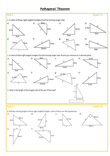 Pythagoras worksheet - Differentiated, levelled and with answers on ...