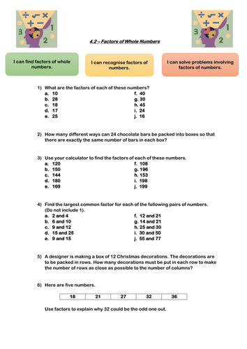 GCSE Foundation Revision - 4.2. Factors of Whole Numbers | Teaching ...