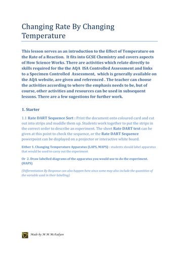 The Effect of Temperature on Reaction Rate | Teaching Resources