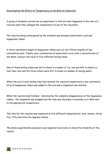 The Effect of Temperature on Reaction Rate | Teaching Resources