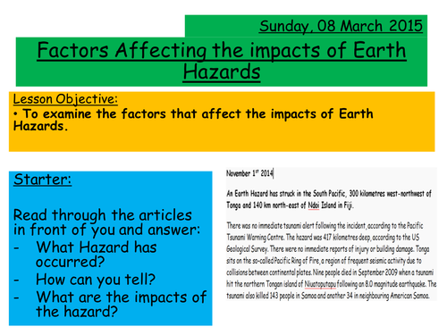 Factors affecting the impacts of Earth Hazards | Teaching Resources