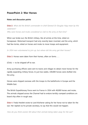 Animals in WWI PowerPoint 2: War Horses | Teaching Resources